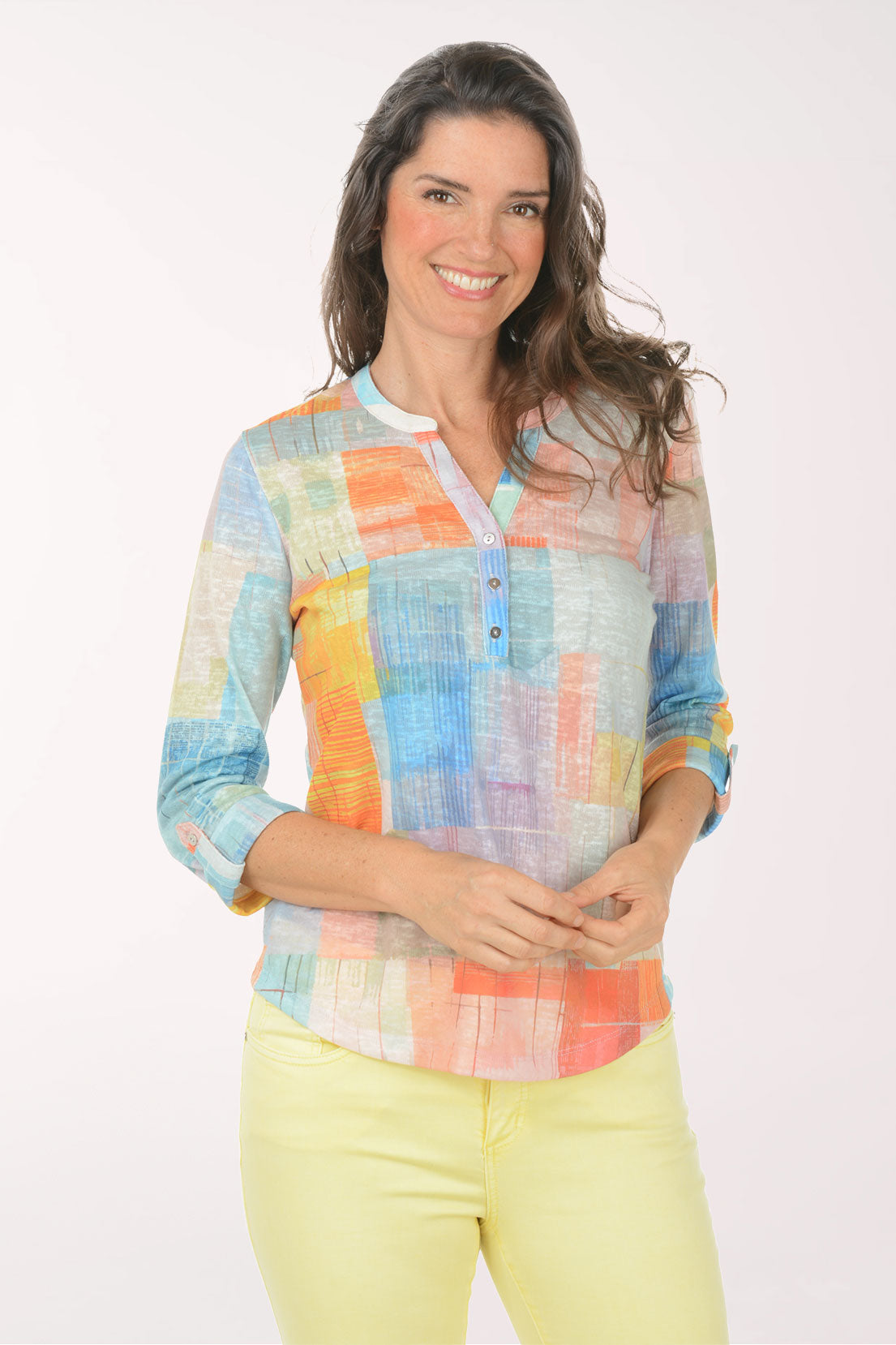 Summer Plaid Henley Knit Top | French Dressing
